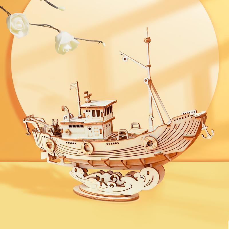 Canada Rolife TG308 Fishing Ship 3D Wooden Model Ship Puzzle DIY Kit ...