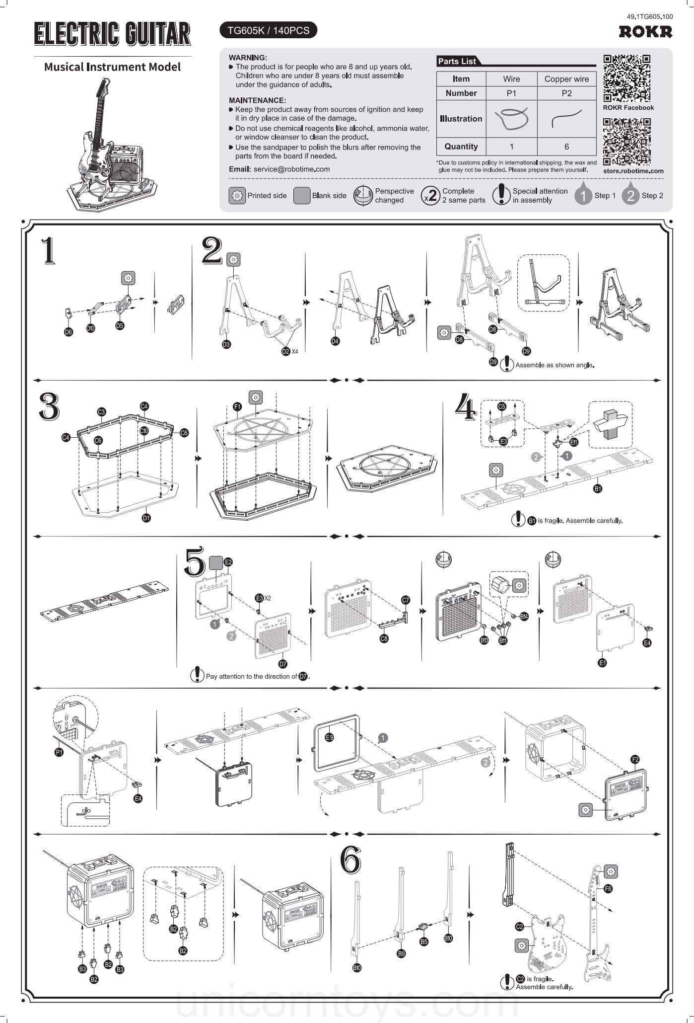 TG605K Electric Guitar Robotime ROKR 3D Wooden Puzzle Manual – Unicorn ...